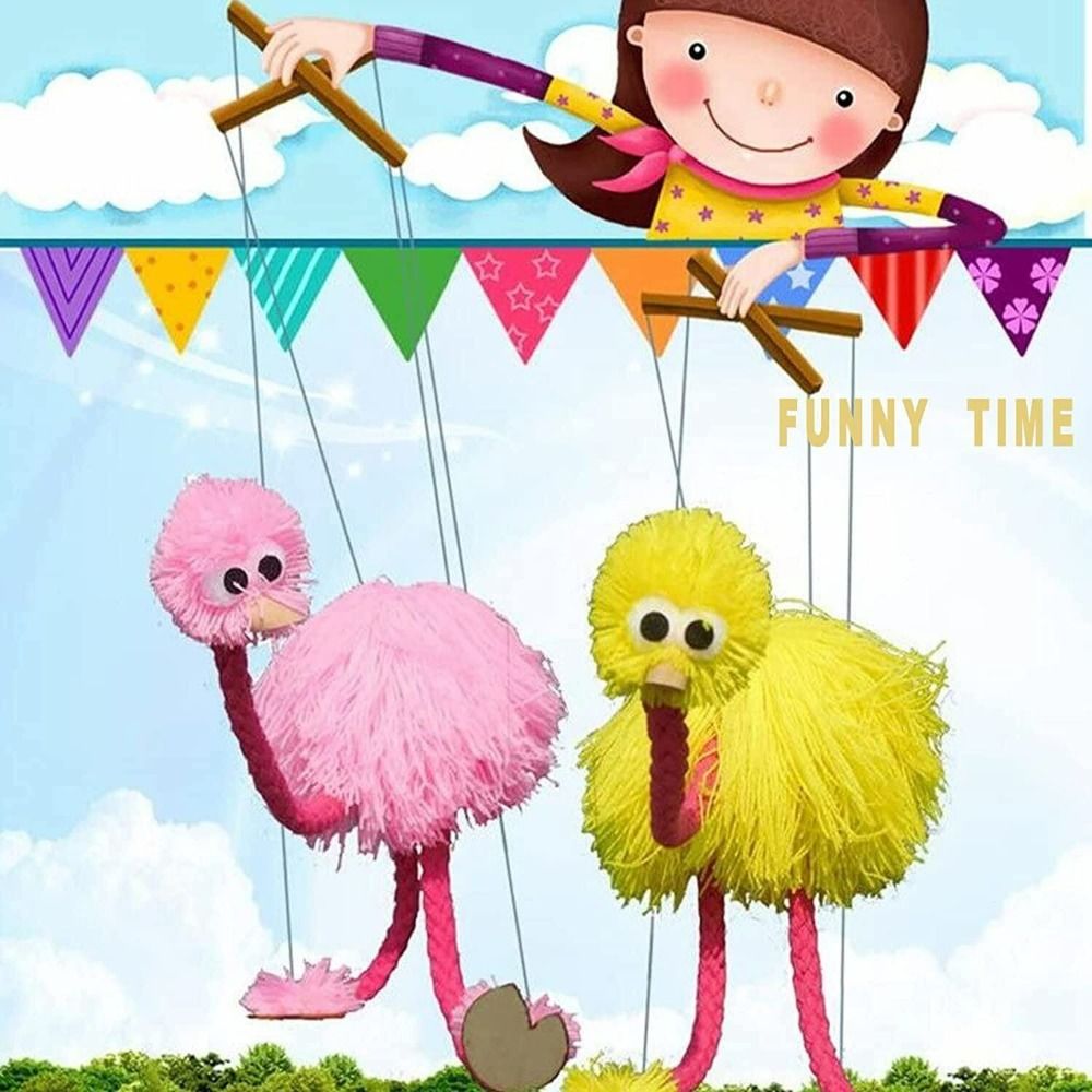 AOPHEKM Ostrich Puppet Stuffed, Plush Toy Animals Wooden Ostrich ...