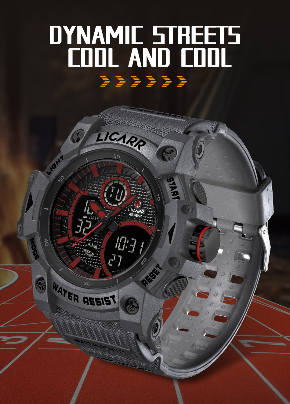 LICARR Top Brand Watch Dual Display Original Waterproof Trendy Sport ...