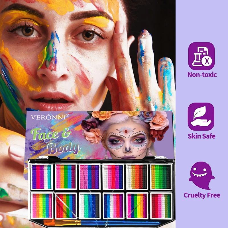 VERONNI Halloween Makeup Water Activated Face Paint Split Cake Face ...