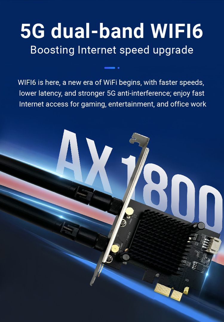 WiFi6E Intel AX1800 Bluetooth 5.4 Dual Band 2.4G/5.8GHz WiFi Card 802. ...