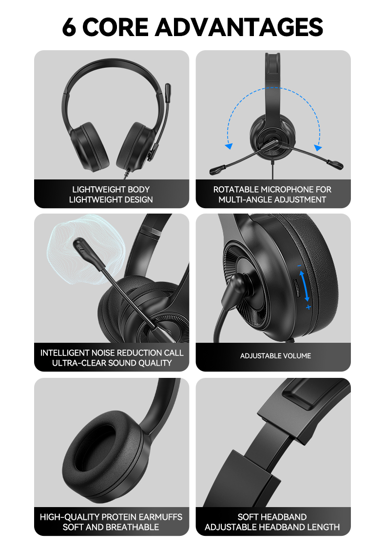 SPRISE H6308 Wired Stereo Headphone Headset Rotating Mic Earphone Noise ...