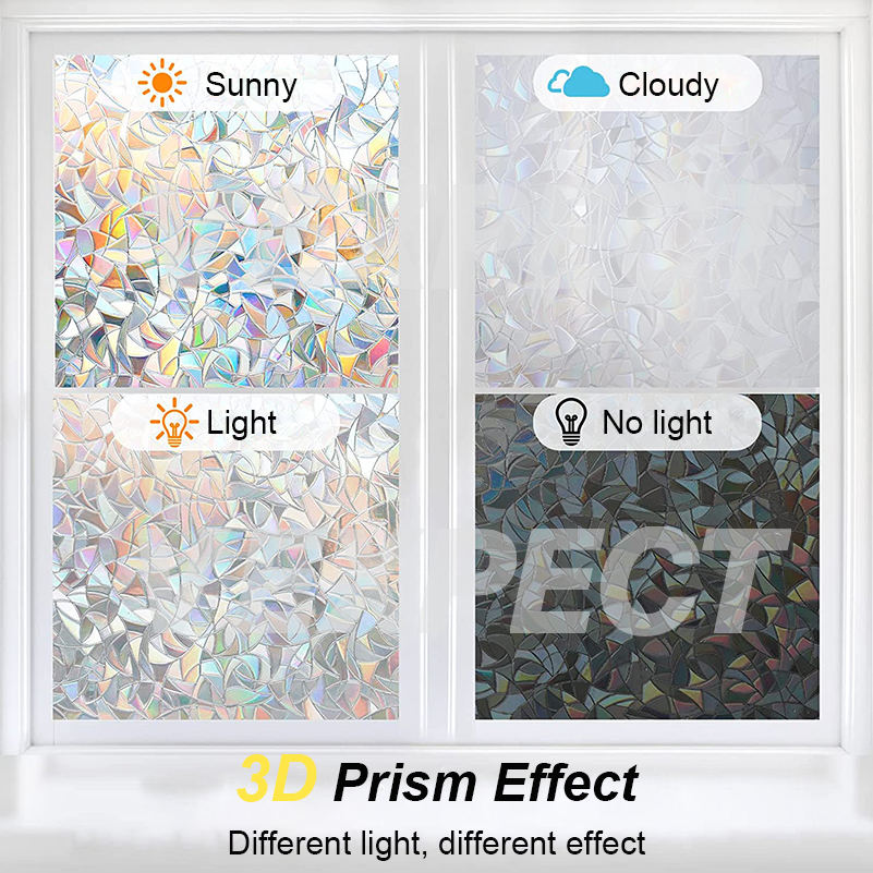 Window Privacy Film Sticker Rainbow Static Cling Stained Glass Window ...