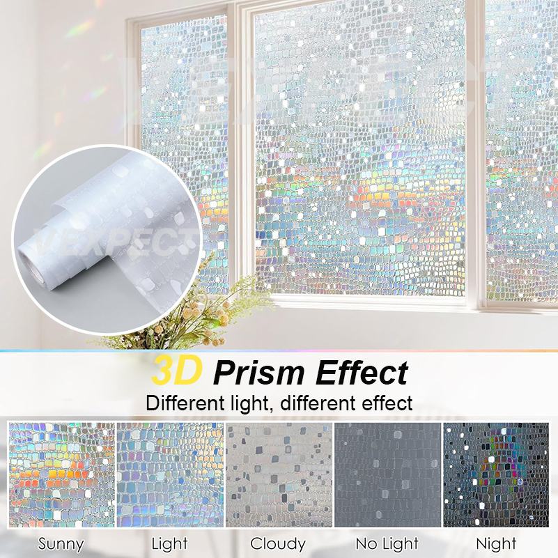 Window Privacy Film Sticker Rainbow Static Cling Stained Glass Window ...