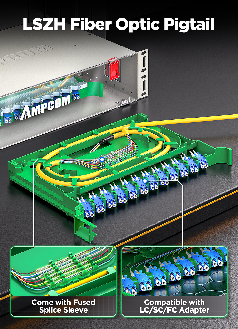 AMPCOM 24 to 192 Core OM3 OM4 LC Rack Mount Visual Fiber Optic ODF ...