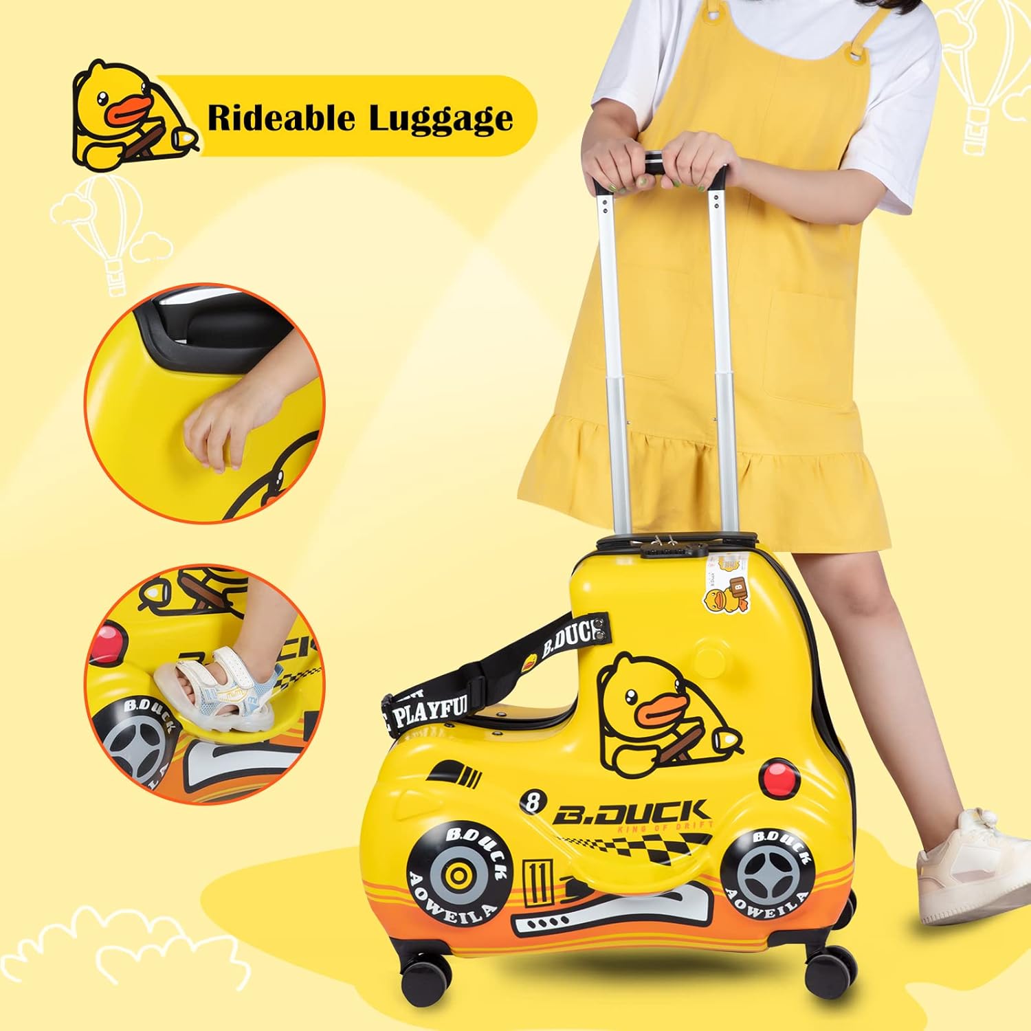 kids luggage BDUCK 20/22/24Inch Travel L Shape Ride On Seat Trolley ...