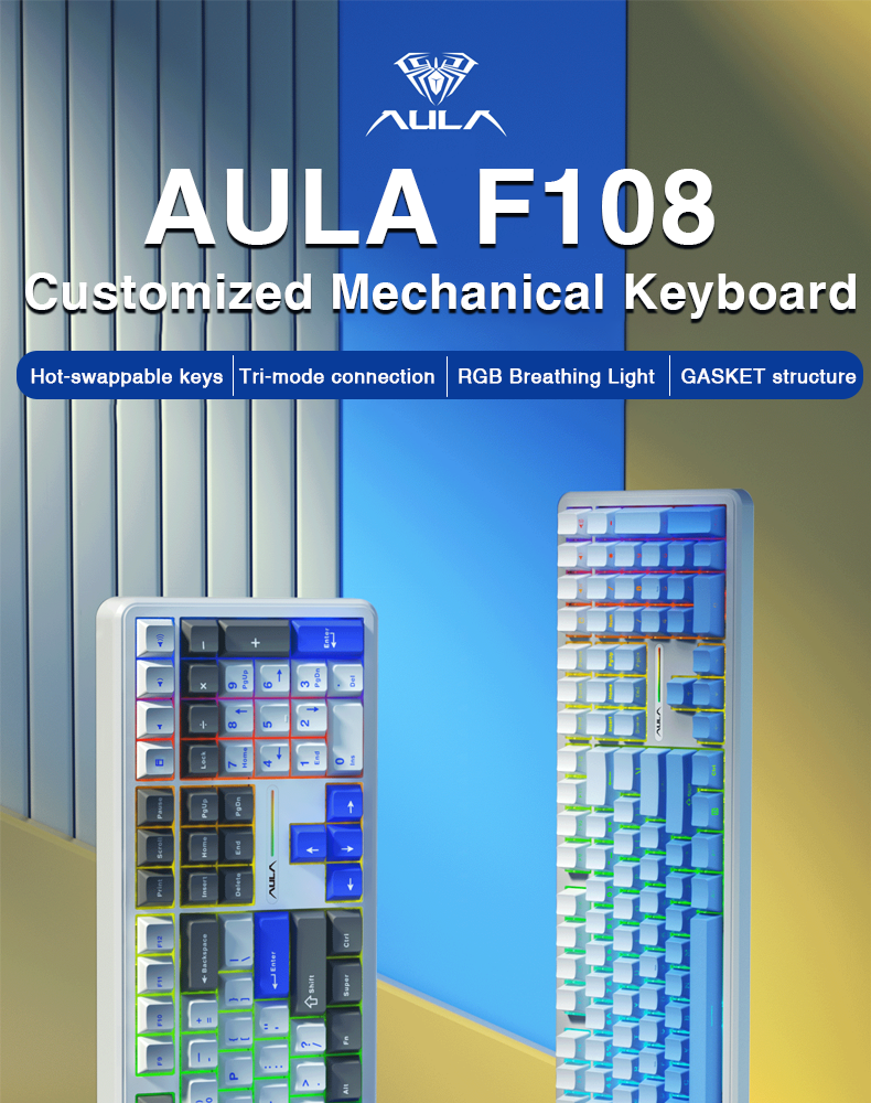 AULA F108 Customized Mechanical Keyboard 108 keys Tri-mode Hot ...