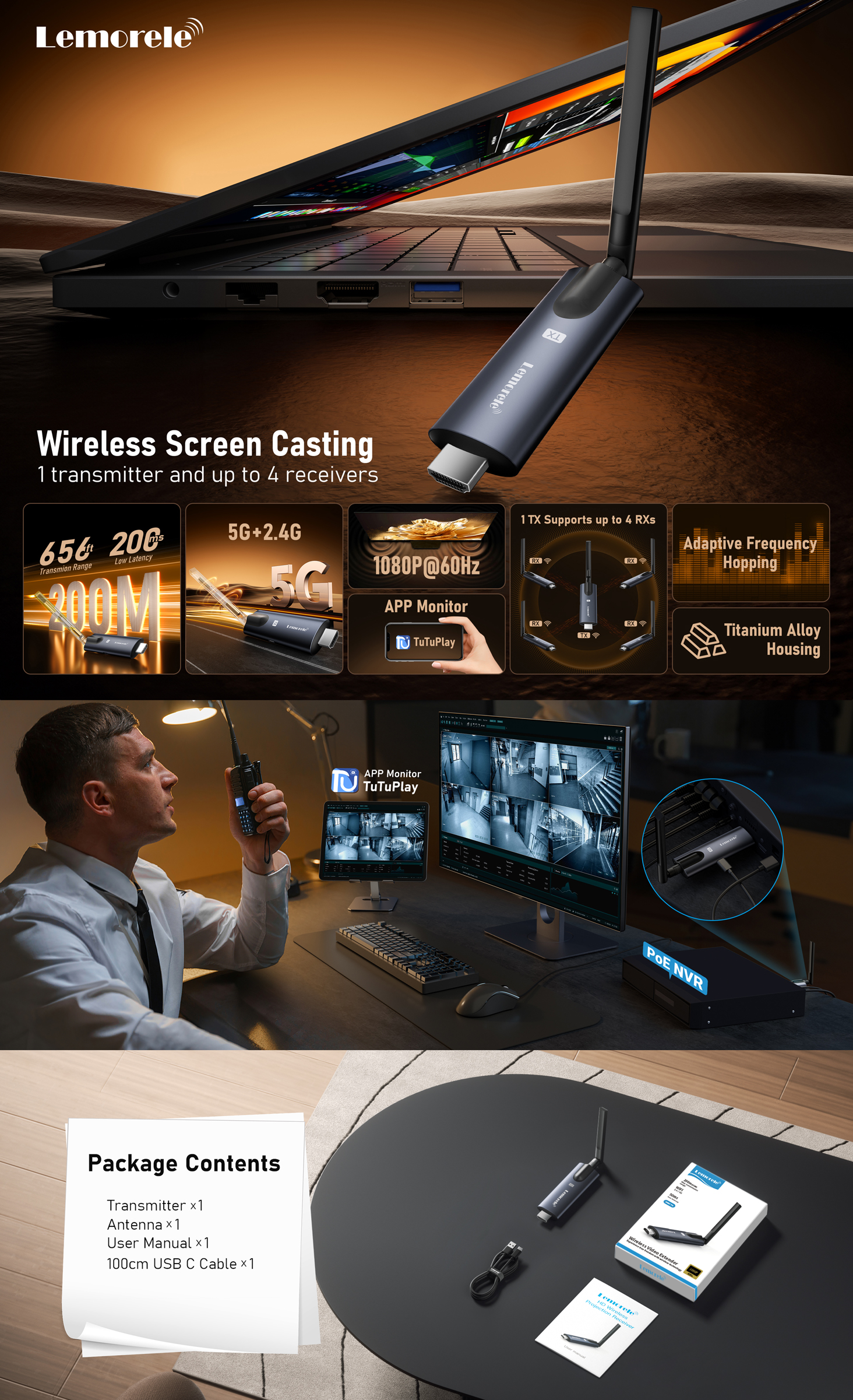 Lemorele R800 HDMI Wireless Transmitter 1080P WiFi 2.4/5G Transmission ...
