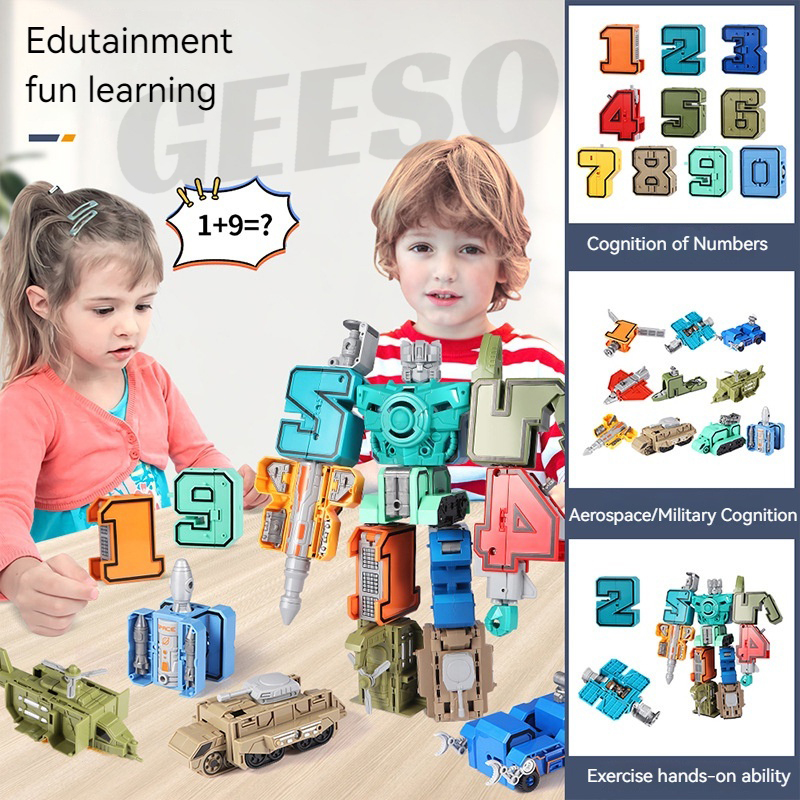GEESO 1Set Transformers Number 0-9 Robot Toys 10Pcs Digital Assembly ...
