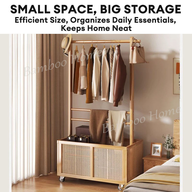 Clothes Drying Rack Rak Baju With Hook Hanger Storage Coat Rack Bamboo ...