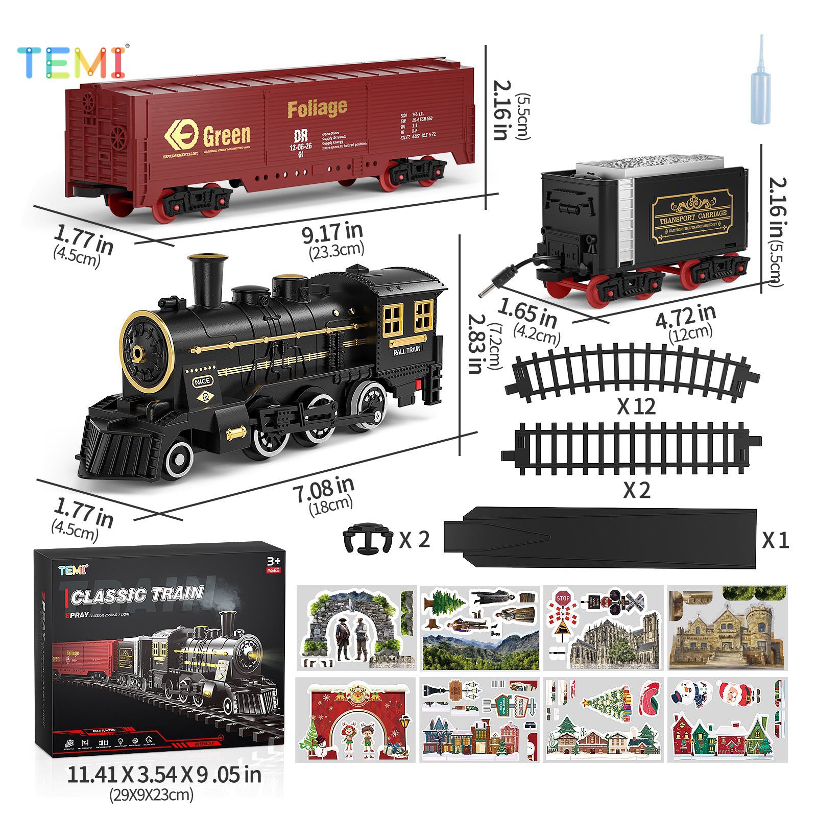TEMI Train Toy Set Railway Track Steam Locomotive Engine Die-casting ...