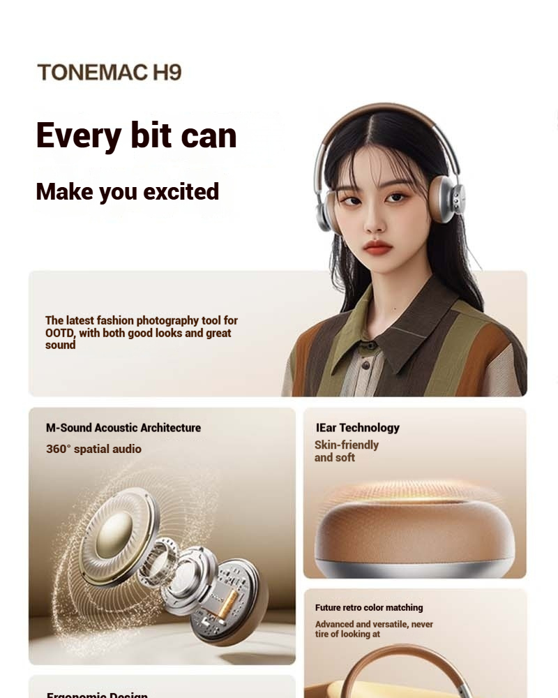 TONEMAC H9 Retro Bluetooth Headset Noise Cancelling Wireless music ...