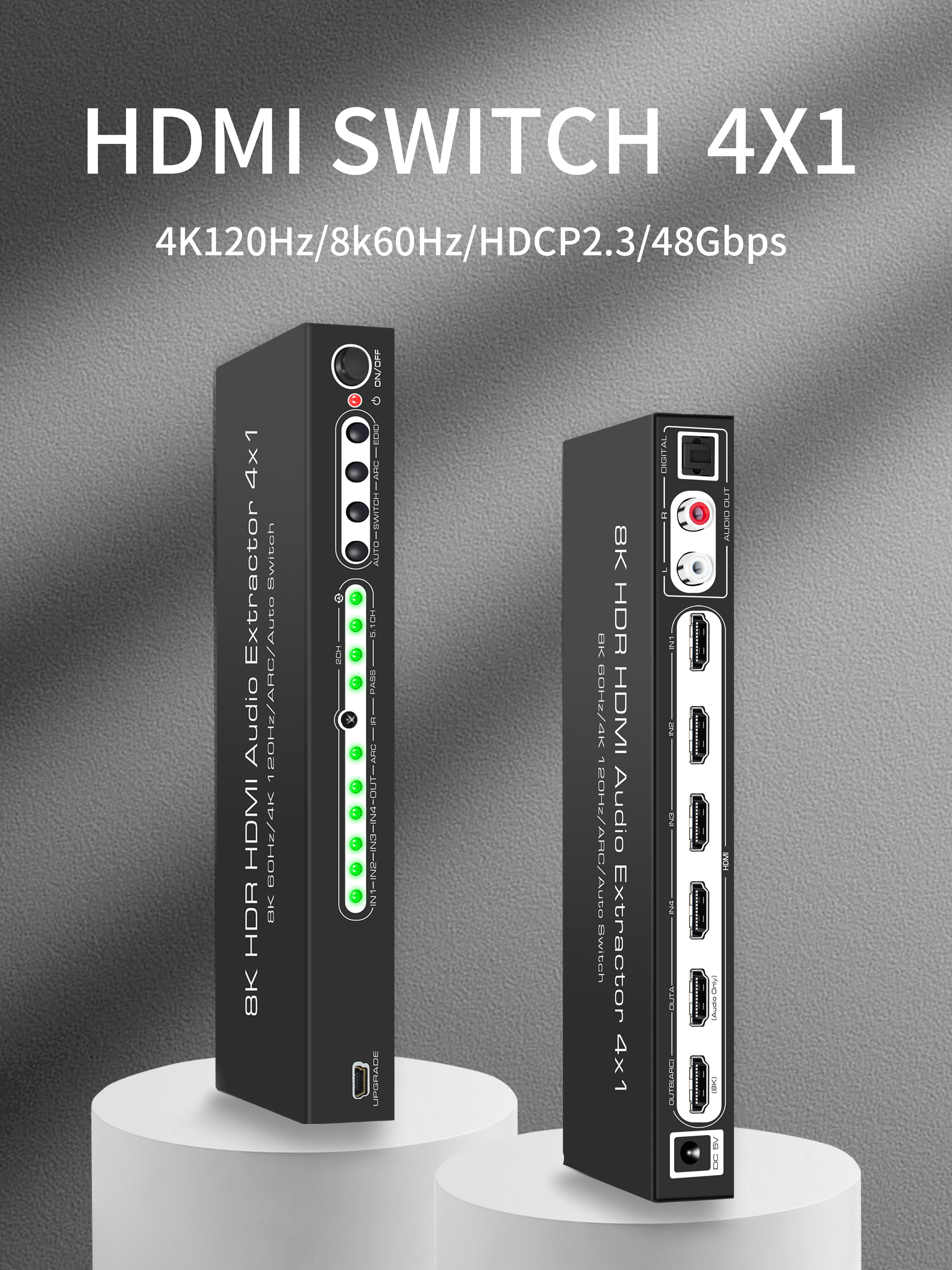 HDMI Switcher 4 IN 1 8K V2.1 Audio Extractor Dolby Atmos Soundbar 7.1 ...