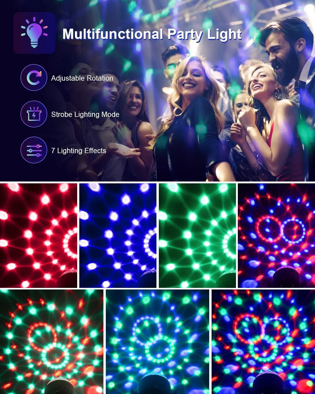 USB RGB Rotating Disco Ball Light 220v Activated DJ Strobe Mini ...