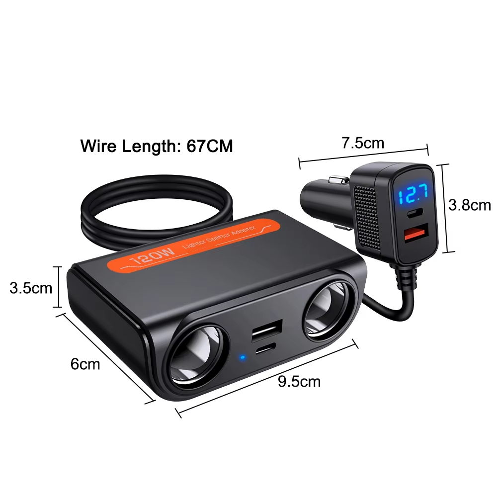 Extractme 3 in 1 Dual USB PD Socket 120W Car Cigarette Lighter Splitter ...