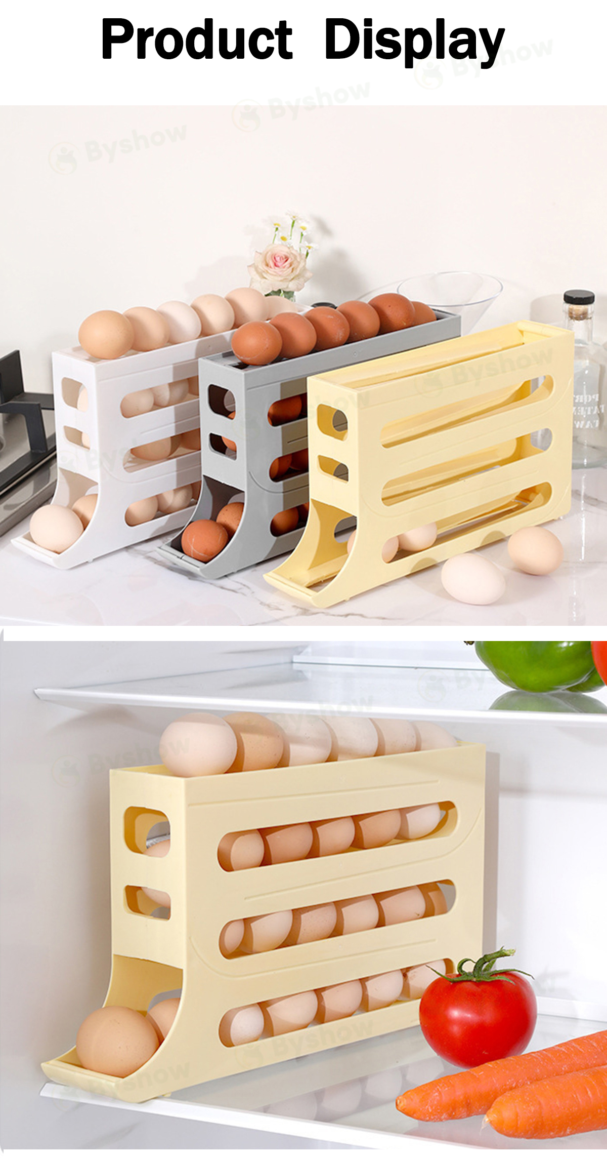 【Byshow】Automatic Scrolling Egg Holder Rack Container Plastic Roll Off ...