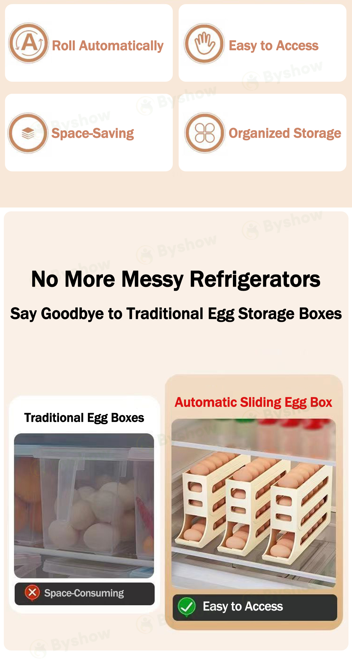 【Byshow】Automatic Scrolling Egg Holder Rack Container Plastic Roll Off ...