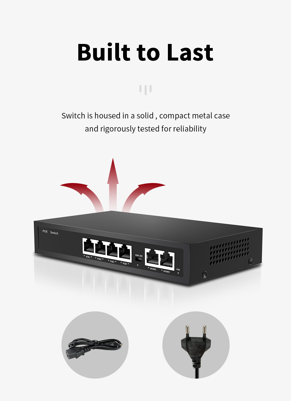 6 /8 /10ports 10/100M 4/6/8 +2 POE Switch ports poe 802.3at/af 48v (65w ...