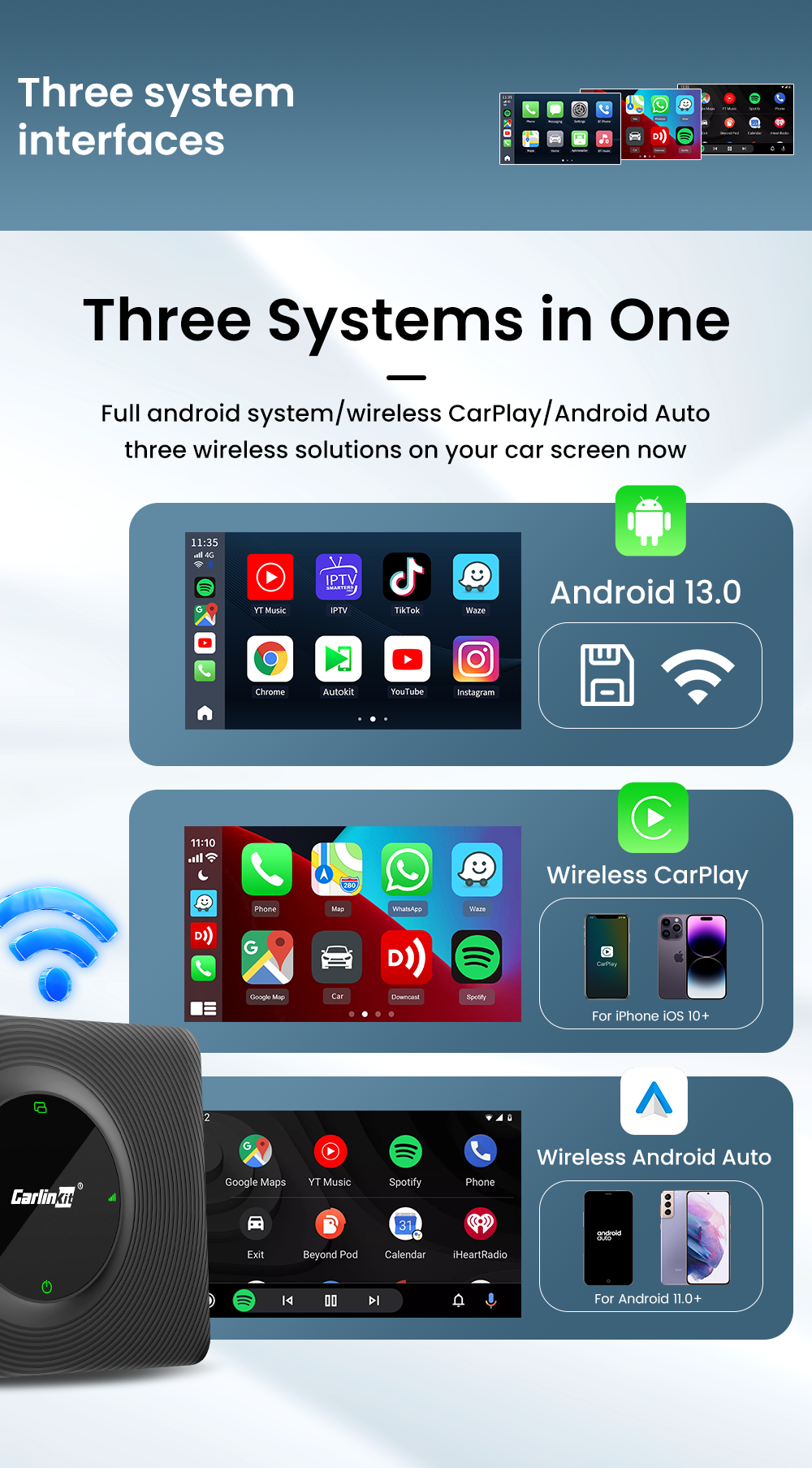 Carlinkit AE BOX Android 13.0 CarPlay Ai Box QCM6125 8+128GB Wireless ...