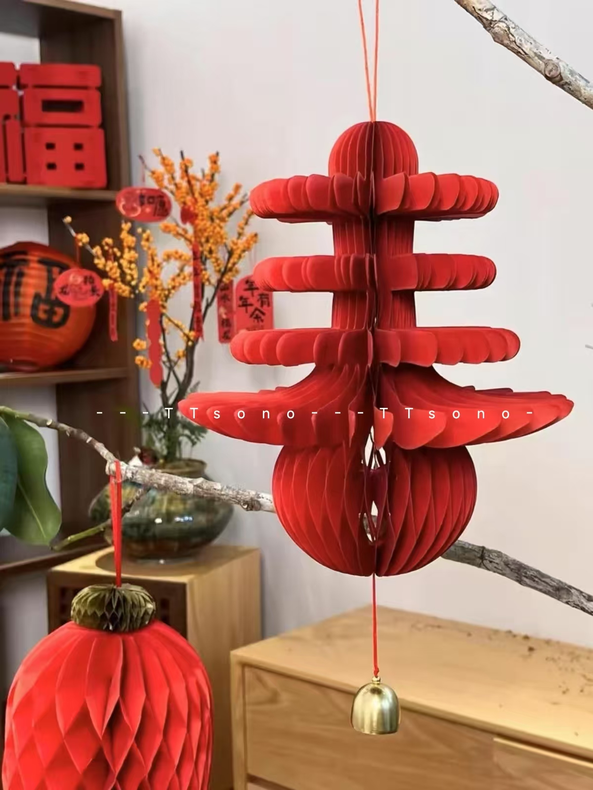 Red CNY Spring Festival Decoration Ornament Cute Paper Craft Desktop ...