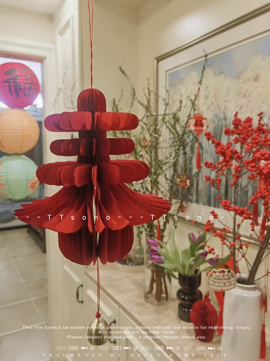 Red CNY Spring Festival Decoration Ornament Cute Paper Craft Desktop ...