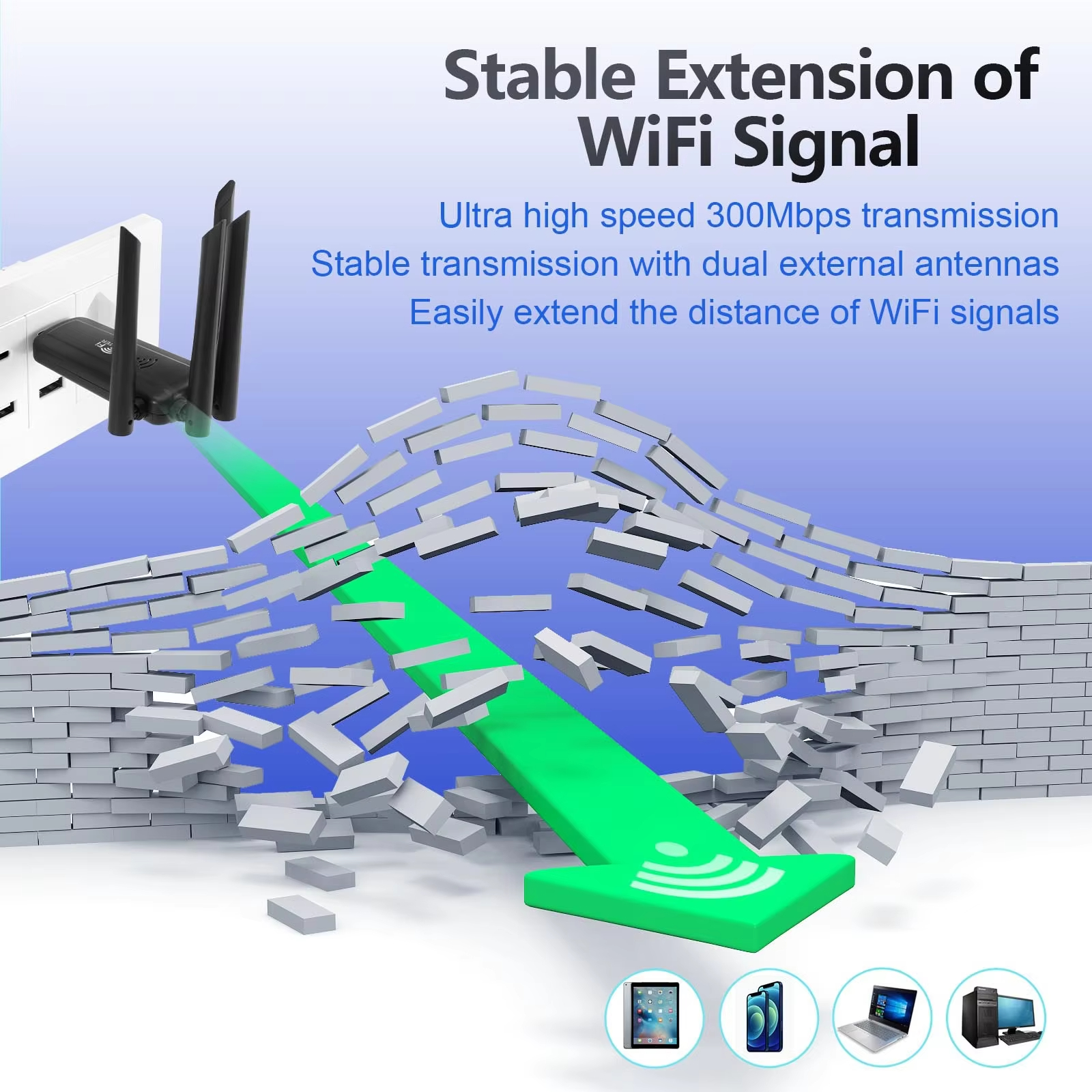 2.4G 300Mbps Wireless USB WiFi Repeater 4 Antenna Wifi Long Range Extender Wi-Fi Signal ...
