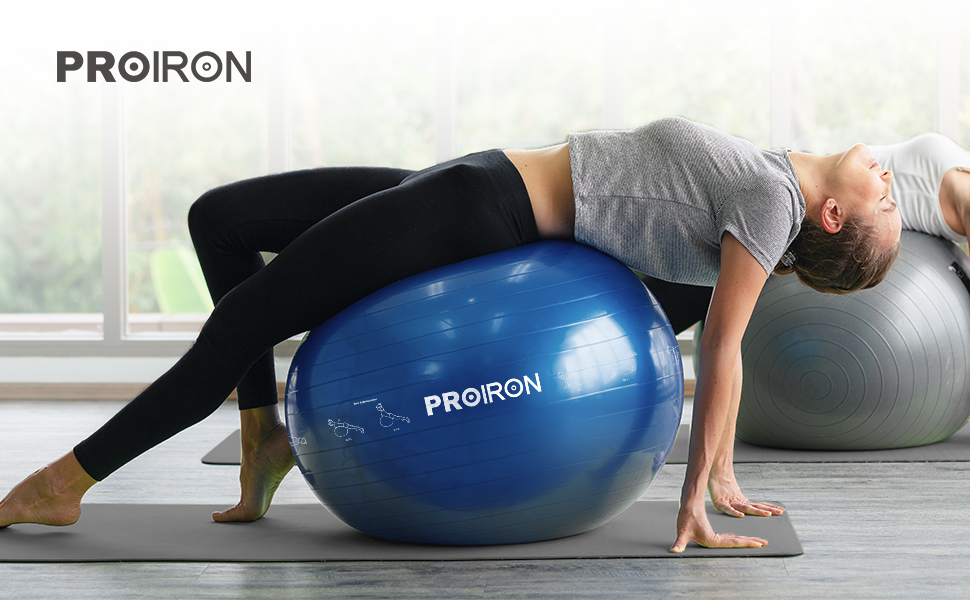 PROIRON Extra Thick Exercise Ball with Postures, Yoga Ball 55cm 65cm 75cm, Anti-Burst Gym Ball ...