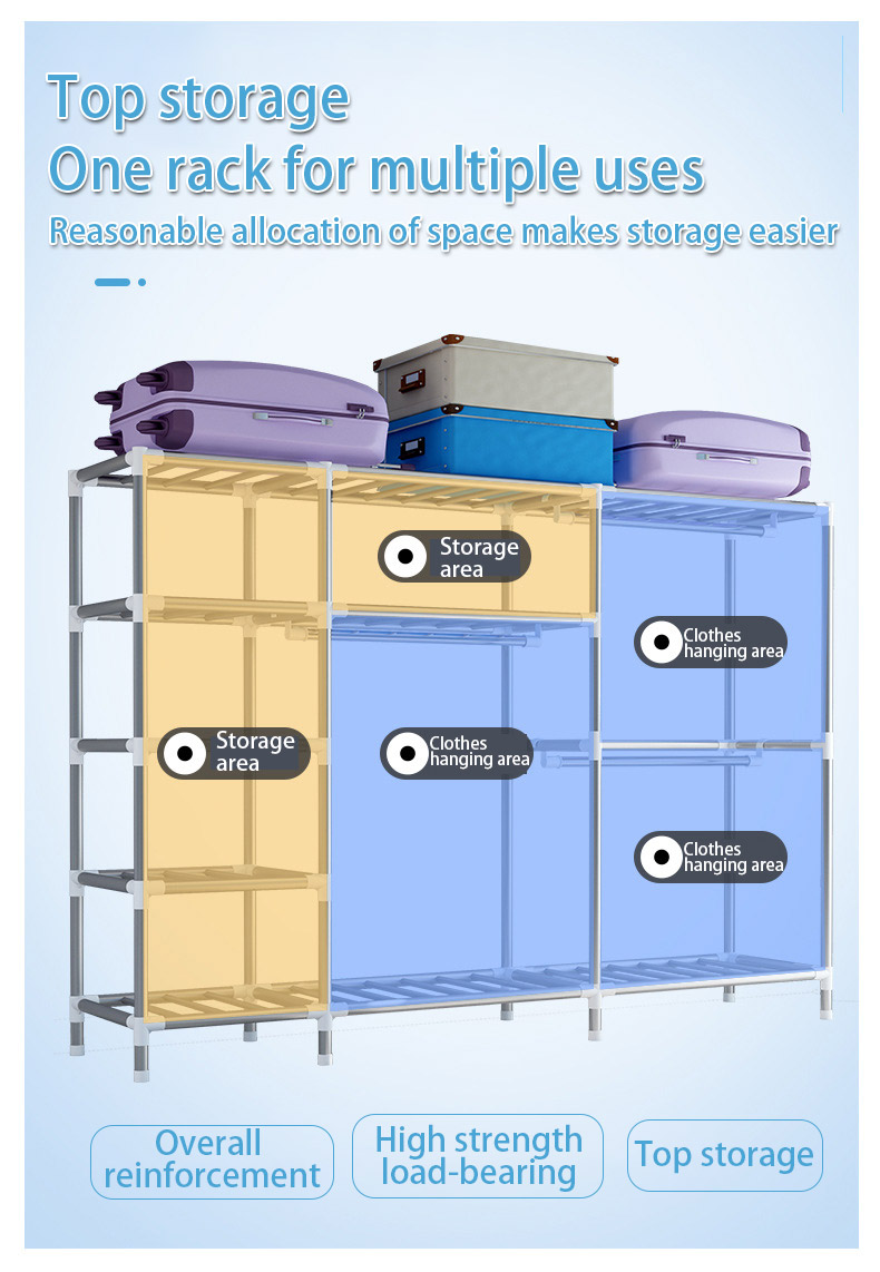 Leego 20mm Steel Pipe Wardrobe Almari pakaian Easy to Assemble Clothing ...