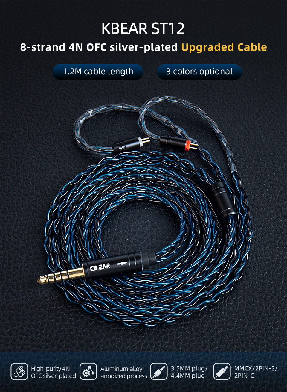 KBEAR ST12 8 Core 4N OFC Silver-Plated Earphone Upgraded Cable MMCX/0.78mm 2Pin for Lark KS1 KZ ...