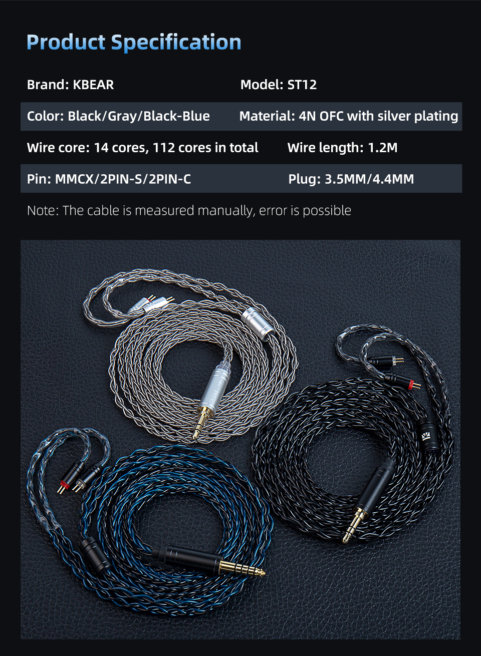 KBEAR ST12 8 Core 4N OFC Silver-Plated Earphone Upgraded Cable MMCX/0.78mm 2Pin for Lark KS1 KZ ...