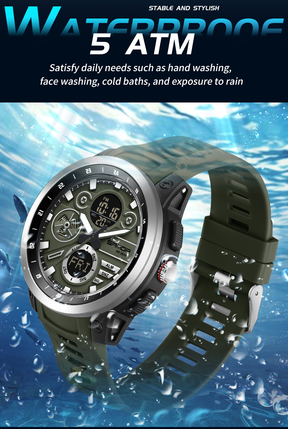 SANDA Brand 3379 New Men's Electronic Watch Dual Screen Sports Multi ...