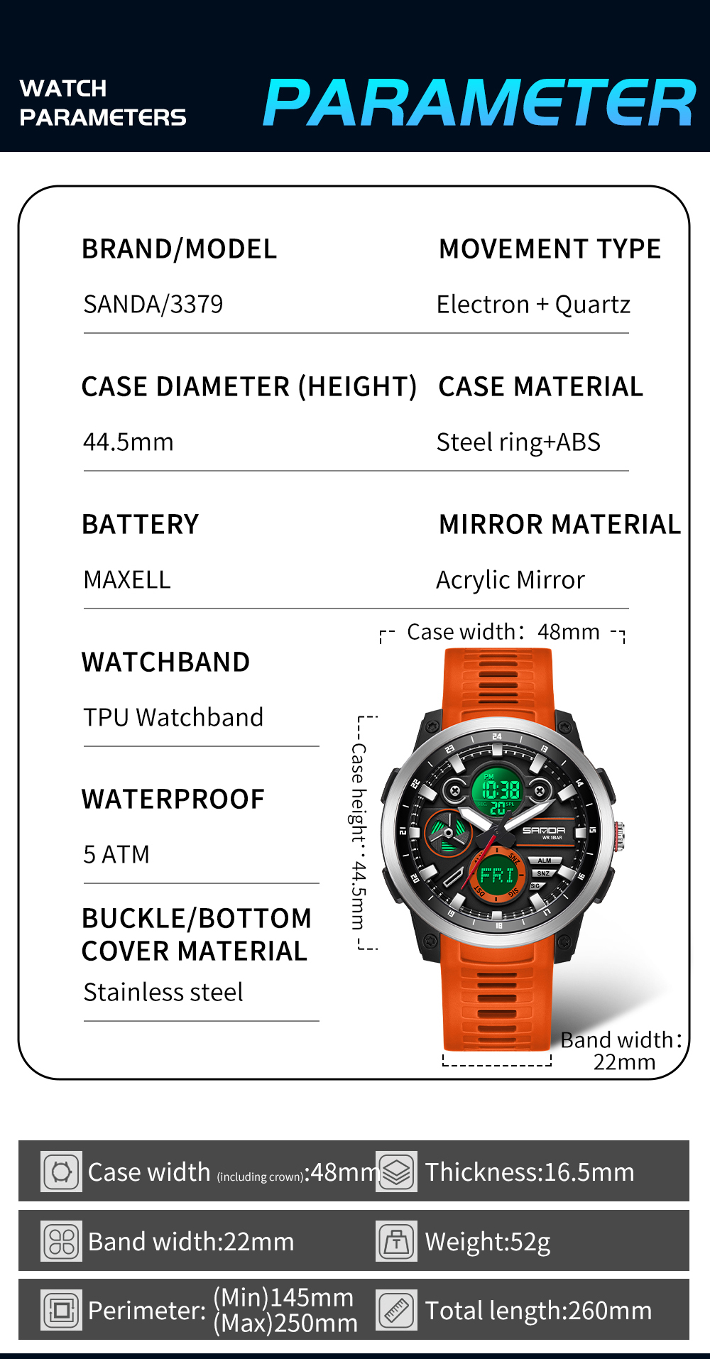 SANDA Brand 3379 New Men's Electronic Watch Dual Screen Sports Multi ...