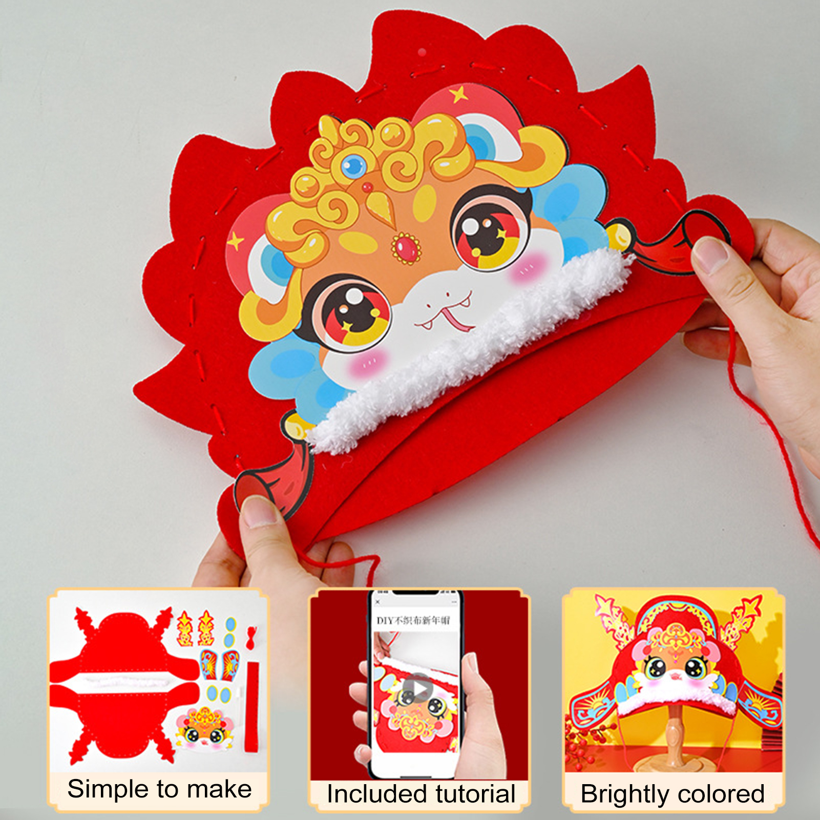 /LO/ DIY Hat Kit Chinese New Year Party Hat Cartoon Snake Head Hat ...