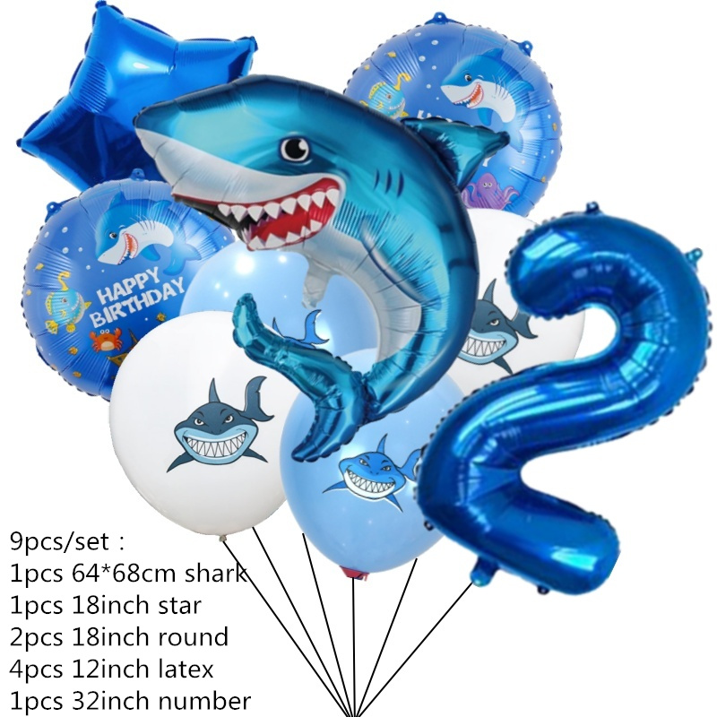 9Pcs Sea Animal Birthday 1 2 3 Party Decorations Baby Shower Balloons ...