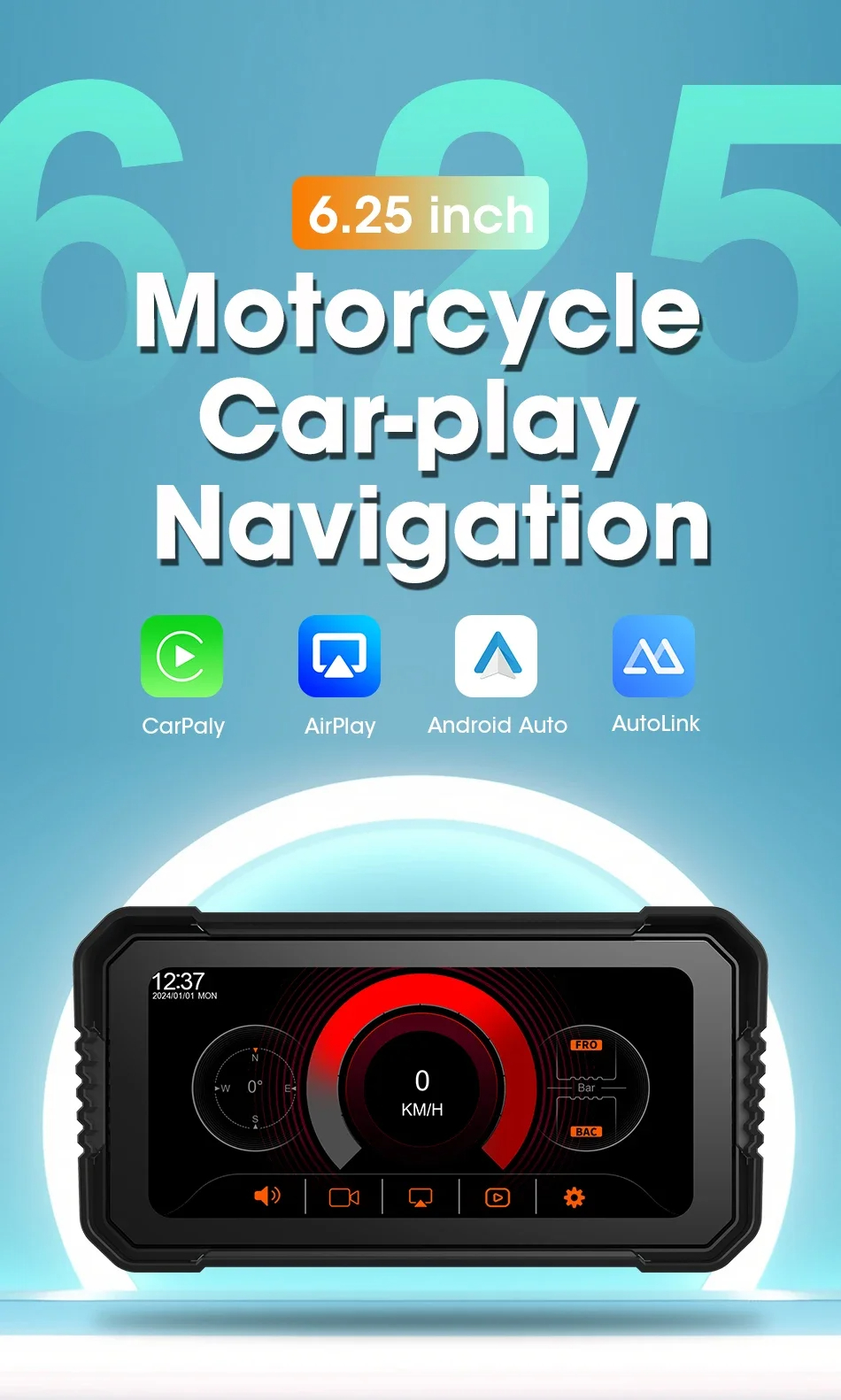 Portable 6.25 inch IPX7 Waterproof Motorcycle GPS Navigation Wireless ...