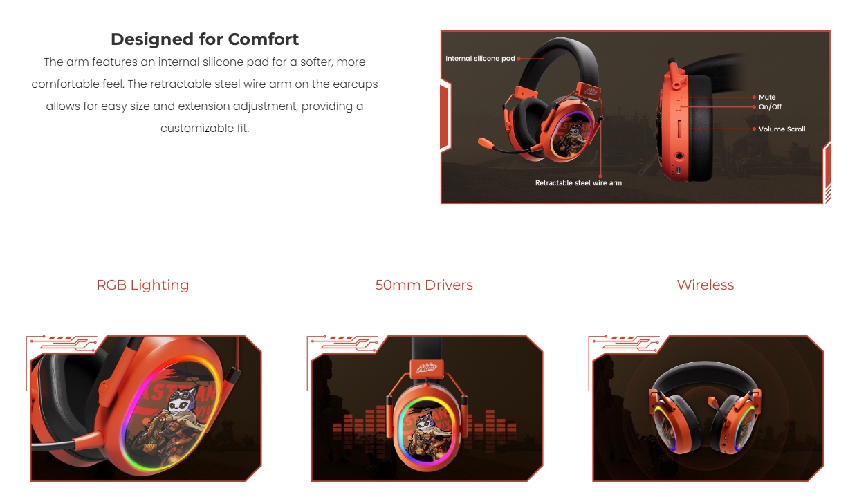Akko MA02W Wasteland Survival Wireless Headset 50mm Driver, 360 ...
