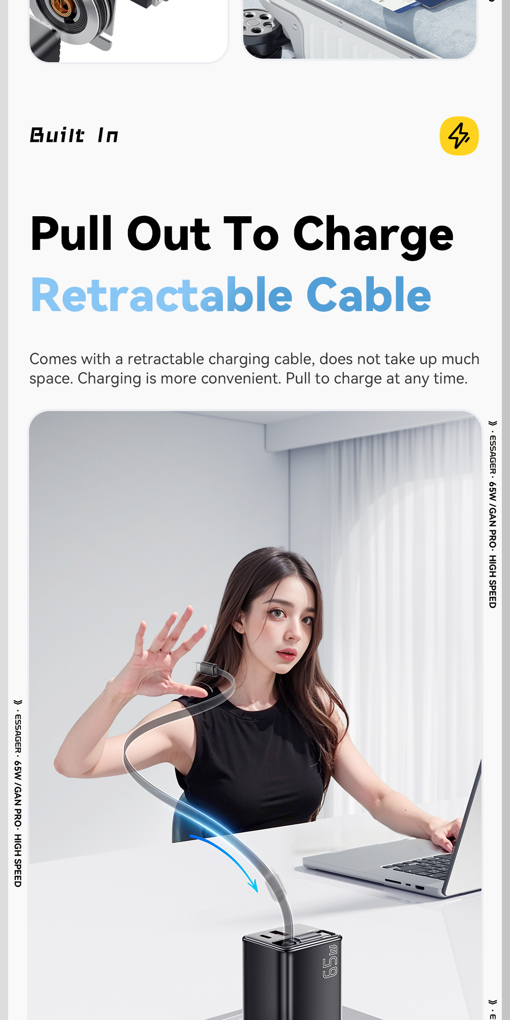 Essager 65W GaN Supert Charging Charger 3-in-1 With Built-in ...