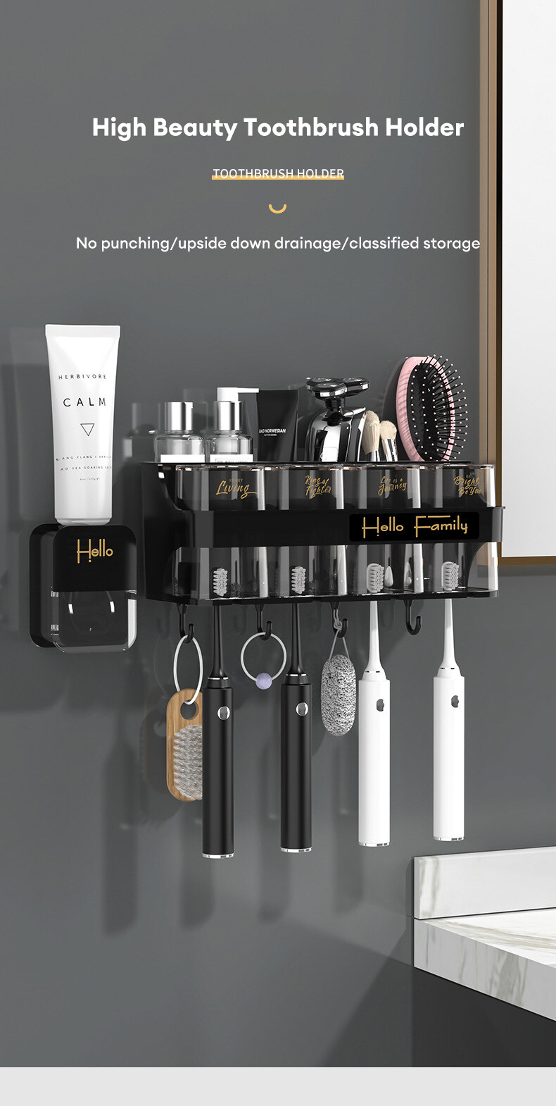 Toothbrush Holder Wall Mounted Toothbrush Cup Toothpaste Multi-function ...