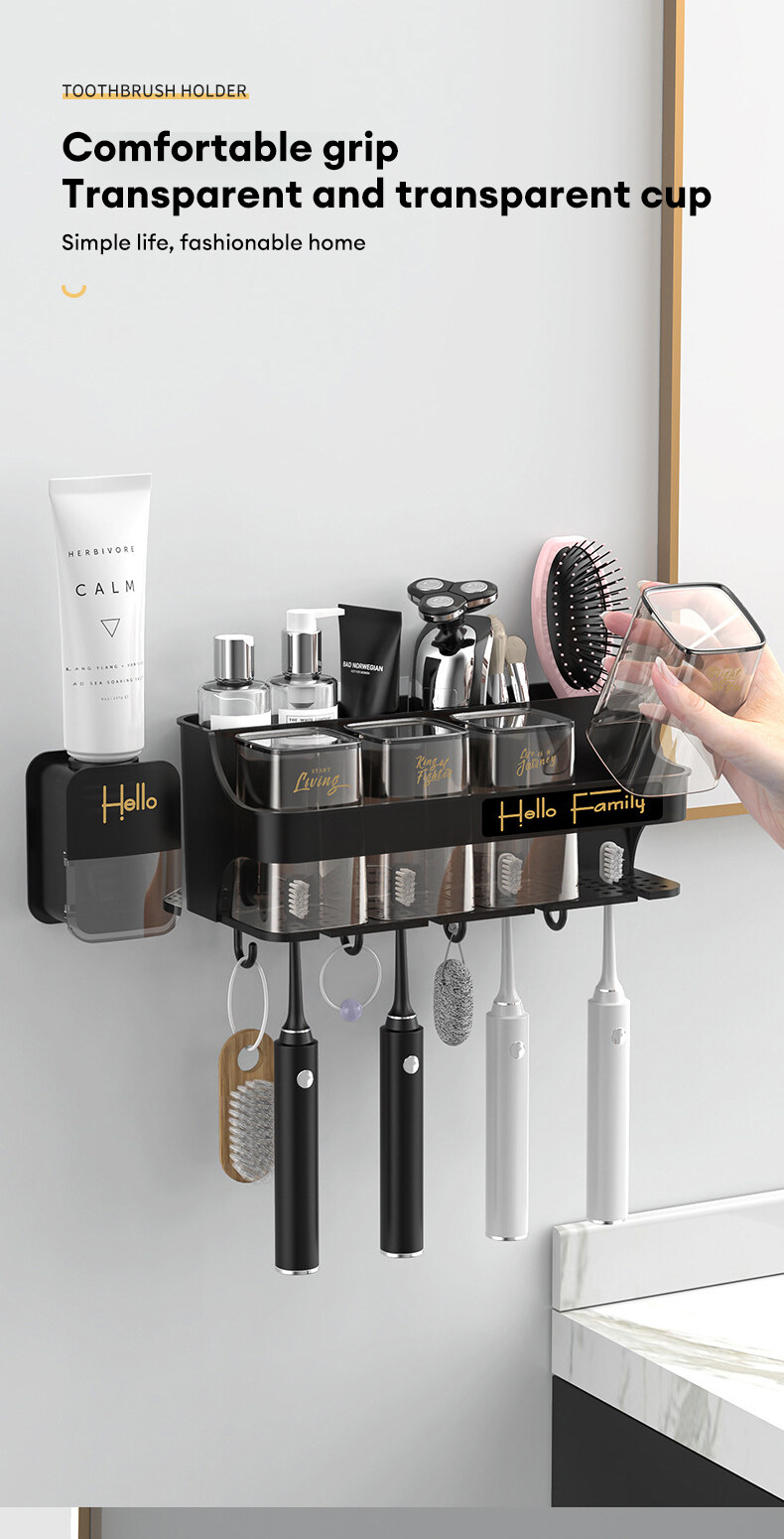 Toothbrush Holder Wall Mounted Toothbrush Cup Toothpaste Multi-function ...