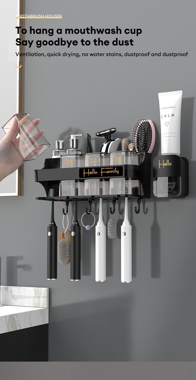 Toothbrush Holder Wall Mounted Toothbrush Cup Toothpaste Multi-function ...