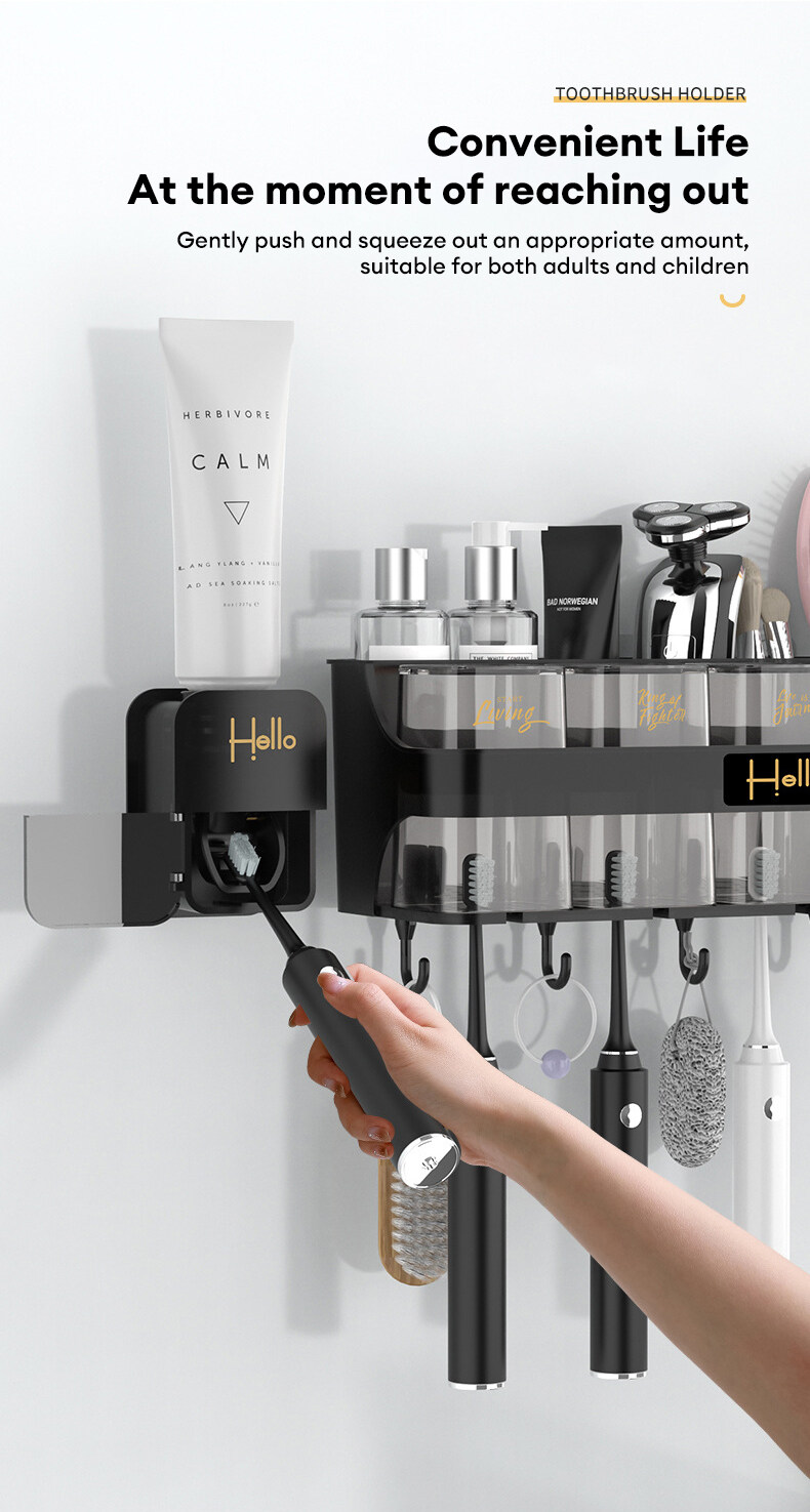 Toothbrush Holder Wall Mounted Toothbrush Cup Toothpaste Multi-function ...