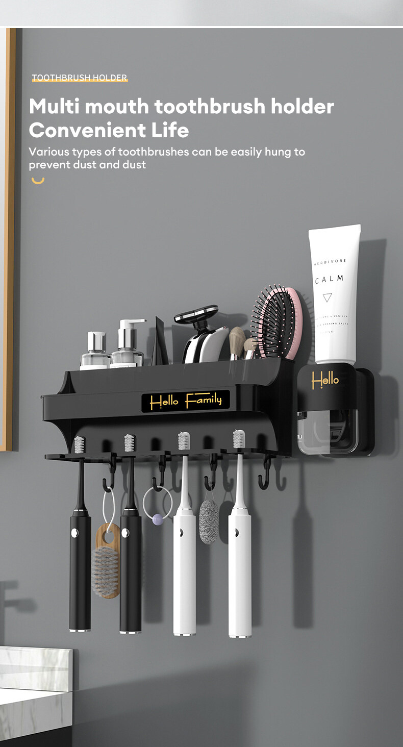 Toothbrush Holder Wall Mounted Toothbrush Cup Toothpaste Multi-function ...