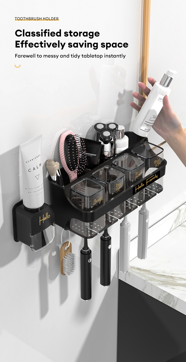 Toothbrush Holder Wall Mounted Toothbrush Cup Toothpaste Multi-function ...