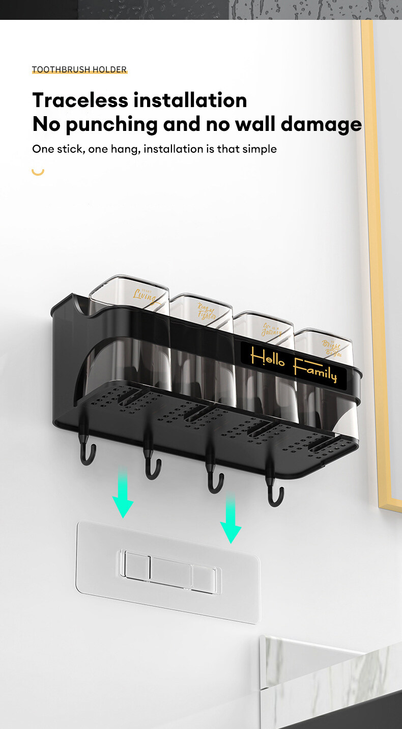 Toothbrush Holder Wall Mounted Toothbrush Cup Toothpaste Multi-function ...