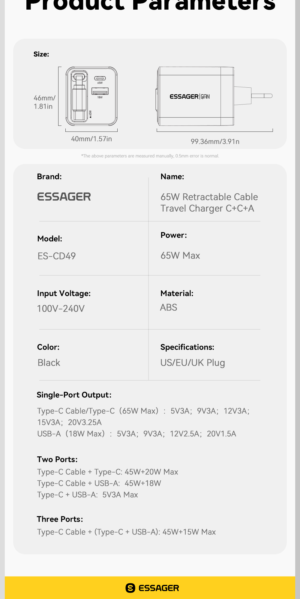 Essager 65W GaN Supert Charging Charger 3-in-1 With Built-in ...