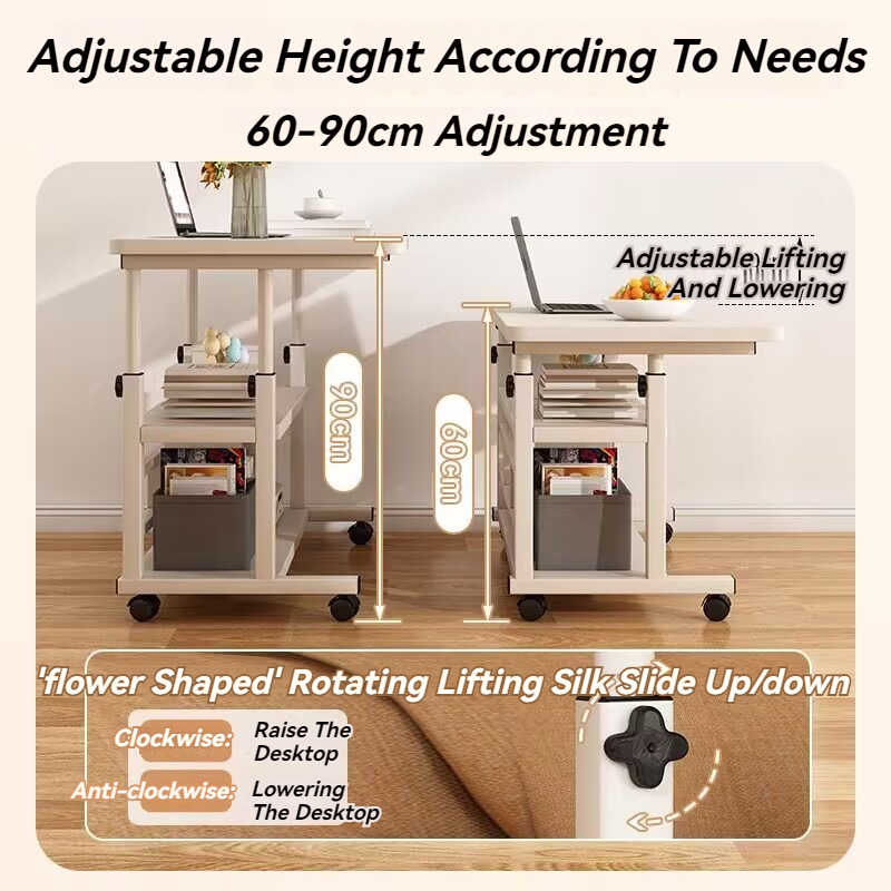 Mobile Portable Desk Adjustable Height Study Table with Storage Shelf ...