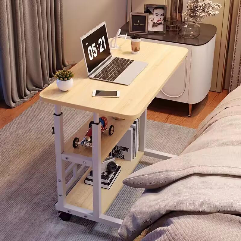 Mobile Portable Desk Adjustable Height Study Table with Storage Shelf ...