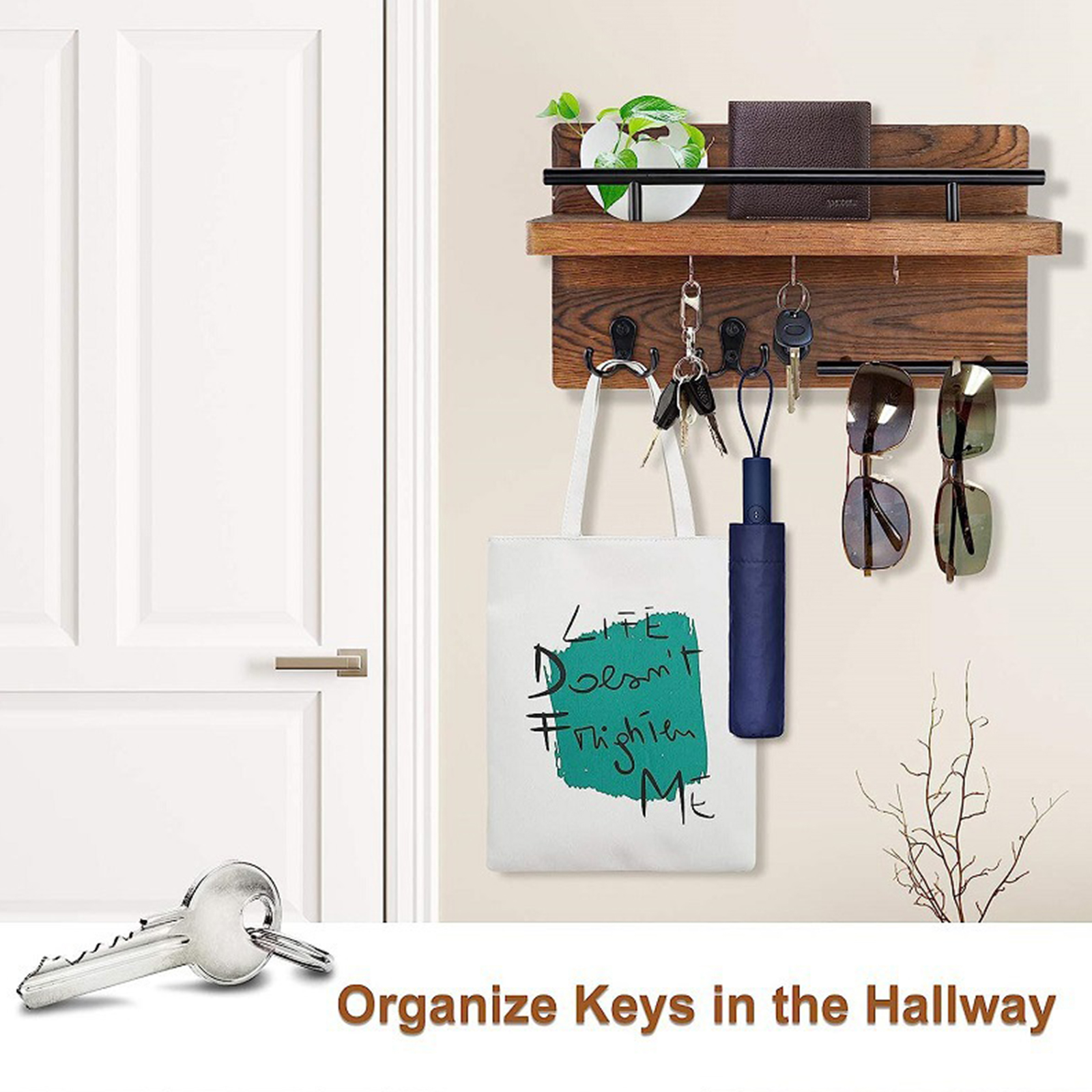 【Malaysia Spot Sale】Wall Mount Key Holder Rustic Wooden Key and Mail ...