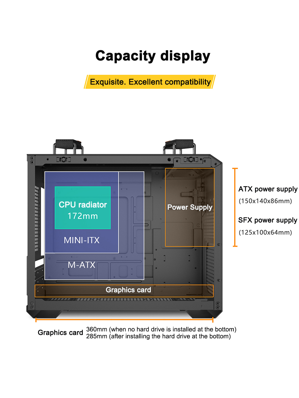 Power Train X300 MINI-ITX Handheld Computer Case Glass Side Transparent ...
