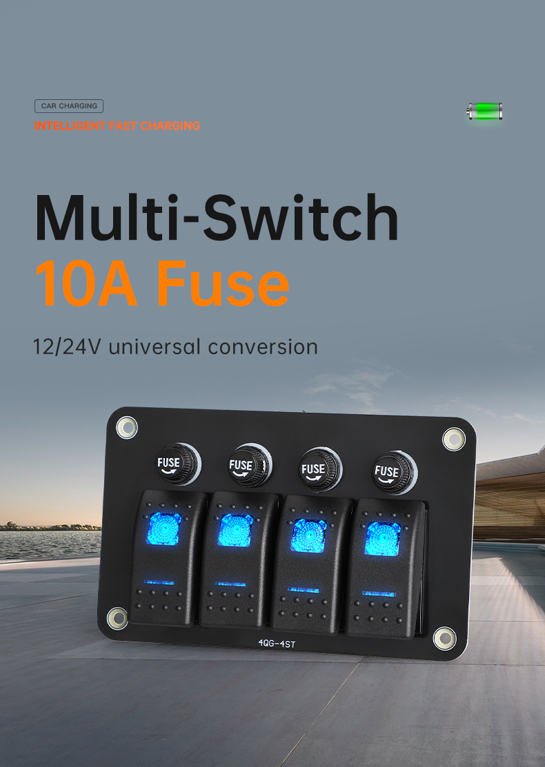 12V/24V Pre-Wired 4 Gang Rocker with Fuse Box Waterproof On-Off Car ...