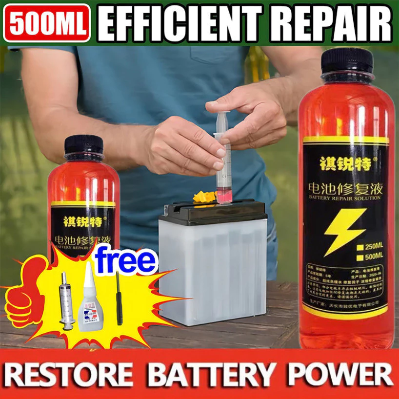 2Pcs 500ml Car Battery Repair Liquid Battery Acid Water Serbuk Bateri ...